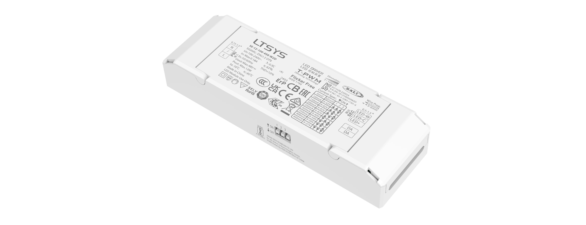 12W 100-450mA CC DALI-2 DT6/DT8 tunable white LED driver SE-12-100-450-W2D_CC DALI Dimmable ...